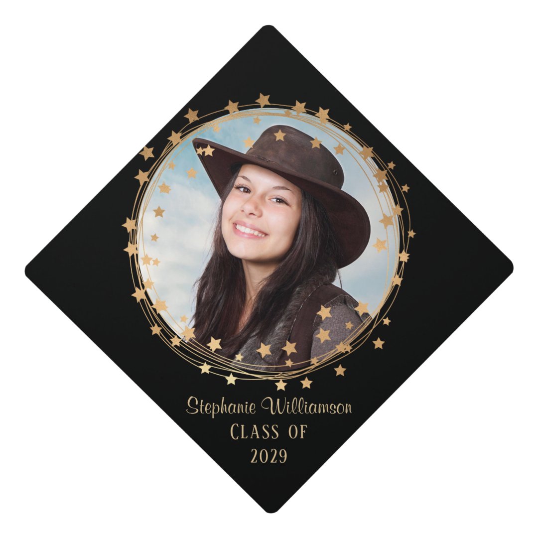 Personalized Gold Star Photo Wreath Graduation Cap Topper | Zazzle
