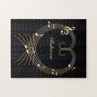 Personalized Golden Heart Musical Notes Jigsaw Puzzle | Zazzle