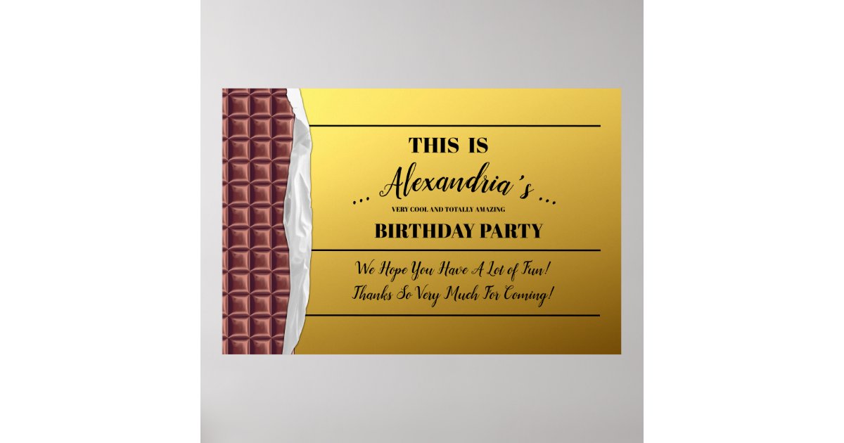 Personalized Golden Ticket Chocolate Birthday Poster | Zazzle