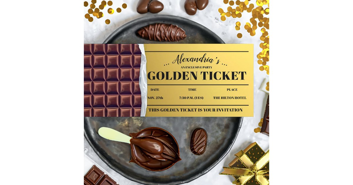 Personalized Golden Ticket Chocolate Invitation | Zazzle