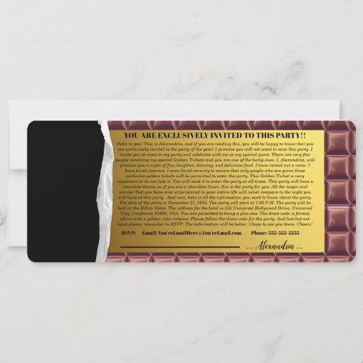 Personalized Golden Ticket Chocolate Party Invitation | Zazzle