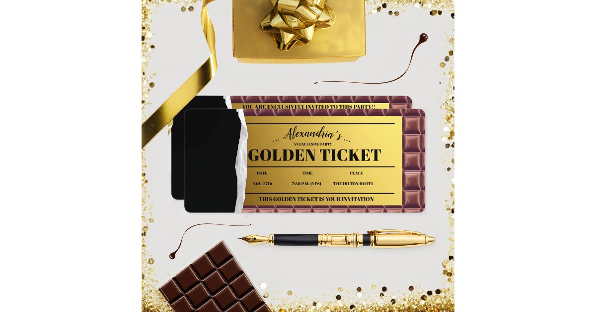 Personalized Golden Ticket Chocolate Party Invitation | Zazzle