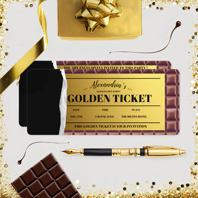 Personalized Golden Ticket Chocolate Party Invitation | Zazzle