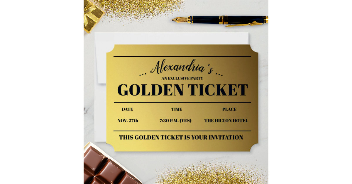Personalized Golden Ticket Party Invitation | Zazzle
