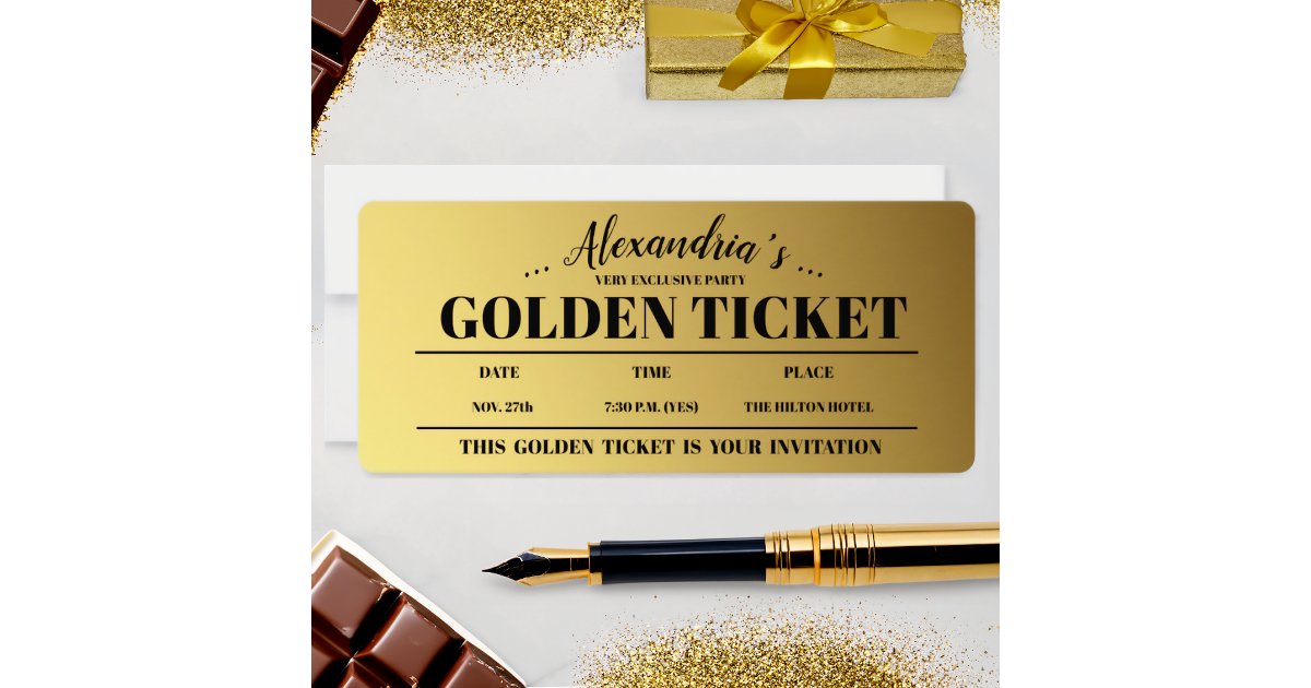 Personalized Golden Ticket Party Invitation | Zazzle