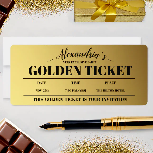 Personalized Golden Ticket Party Invitation | Zazzle