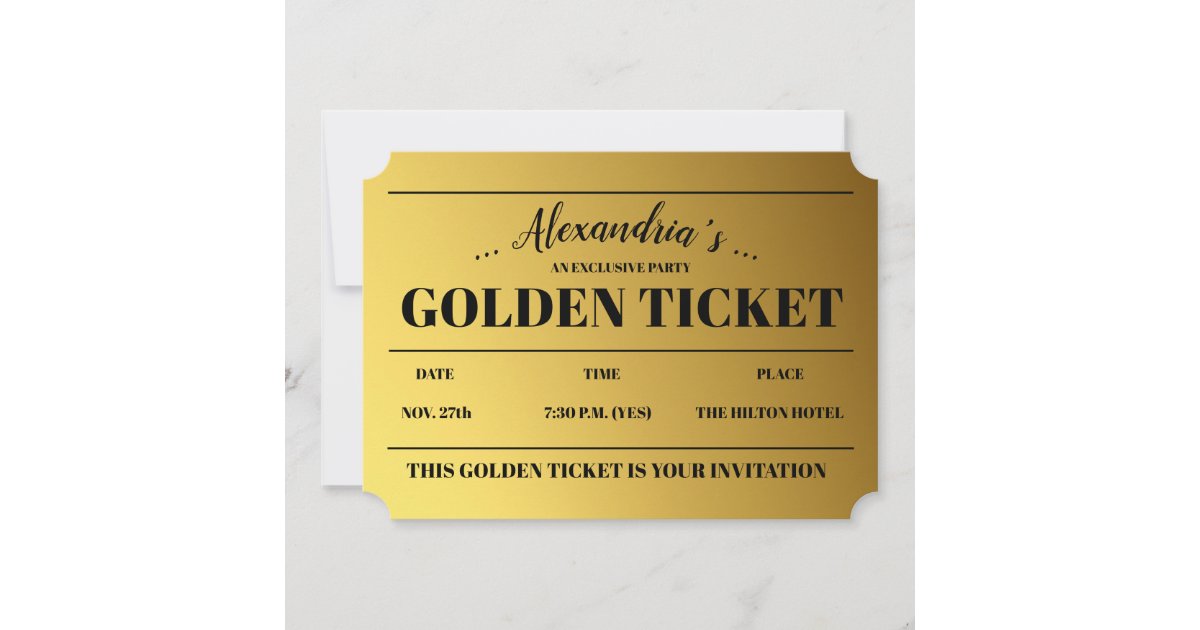 Personalized Golden Ticket Party Invitation | Zazzle