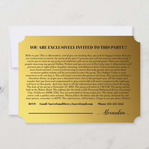 Personalized Golden Ticket Party Invitation | Zazzle