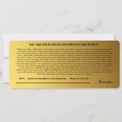 Personalized Golden Ticket Party Invitation | Zazzle
