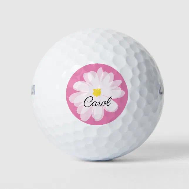 Personalized golf balls with pink daisy flower | Zazzle