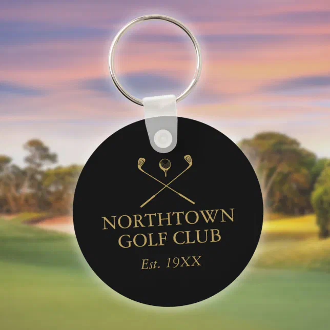 Personalized Golf Club Name Black And Gold Keychain | Zazzle