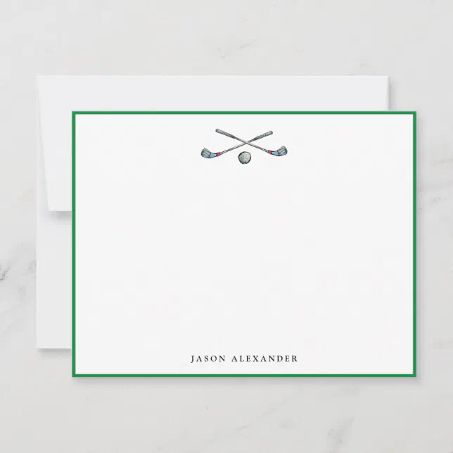 Personalized Golf Clubs and Ball Green Border Note Card | Zazzle