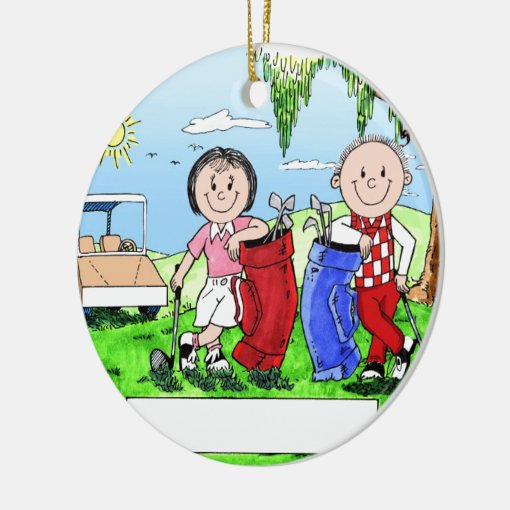 Personalized Golf Couple Cartoon Caricature Ceramic Ornament | Zazzle