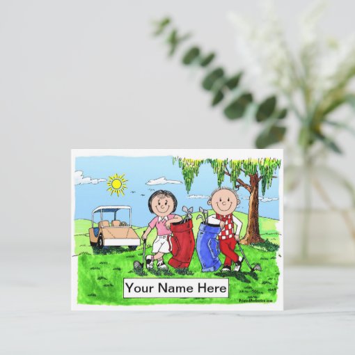 Personalized Golf Couple Cartoon Caricature Postcard | Zazzle