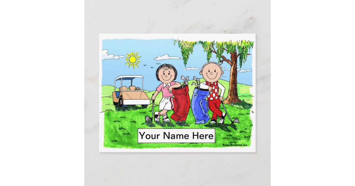 Personalized Golf Couple Cartoon Caricature Postcard | Zazzle