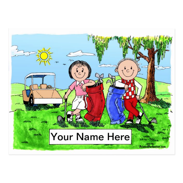 Personalized Golf Couple Cartoon Caricature Postcard | Zazzle.com
