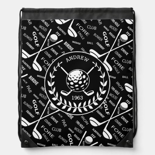 Personalized golfer stylish golf logo drawstring bag | Zazzle