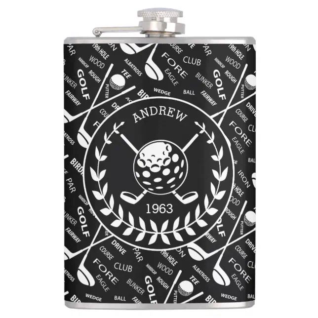 Personalized golfer stylish golf logo flask | Zazzle