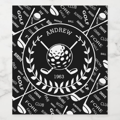 Personalized golfer stylish golf logo wine label | Zazzle