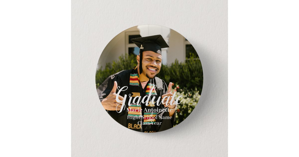 Personalized Grad Simple Photo Button | Zazzle