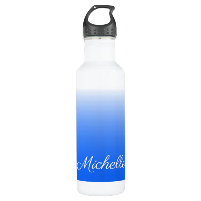 Personalized gradient ombre electric blue stainless steel water bottle ...
