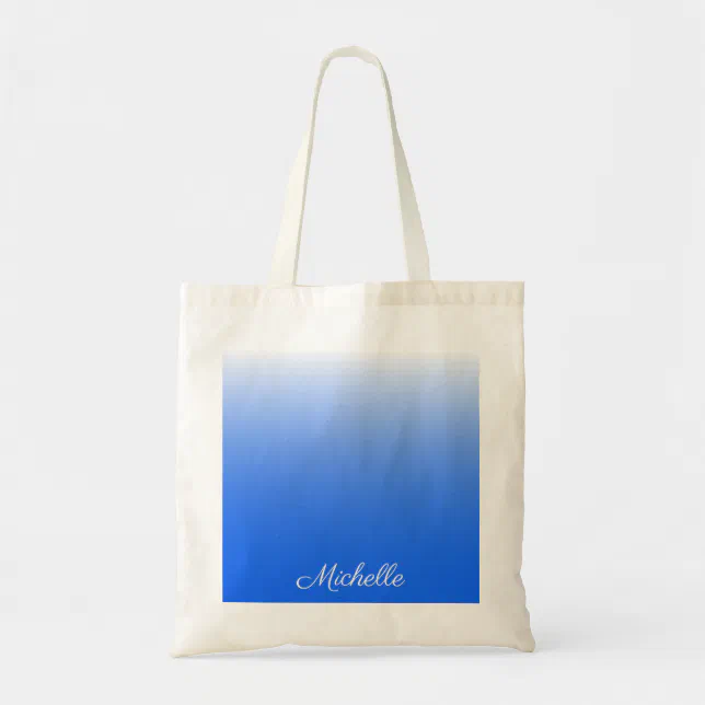 Personalized gradient ombre electric blue tote bag | Zazzle