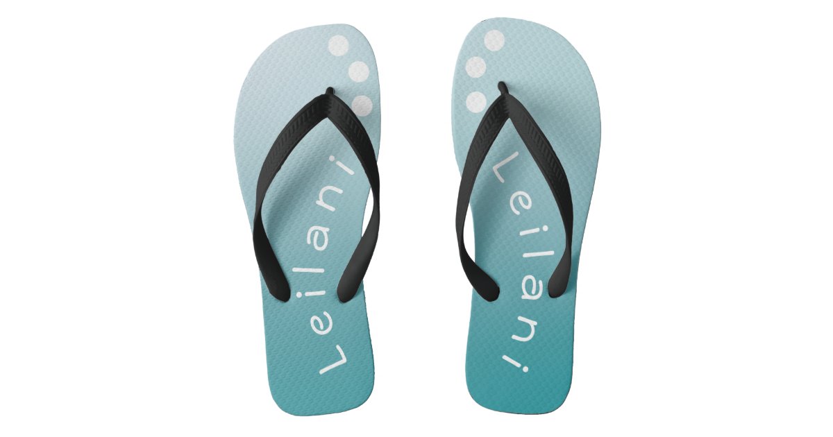 Personalized Gradient Teal with White Polka Dots Flip Flops | Zazzle