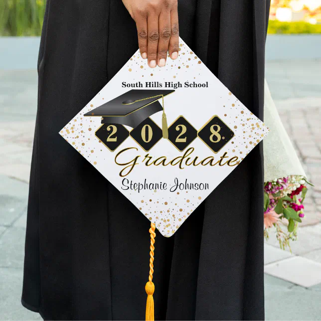 Personalized Graduate Black & Gold Graduation Cap Topper | Zazzle