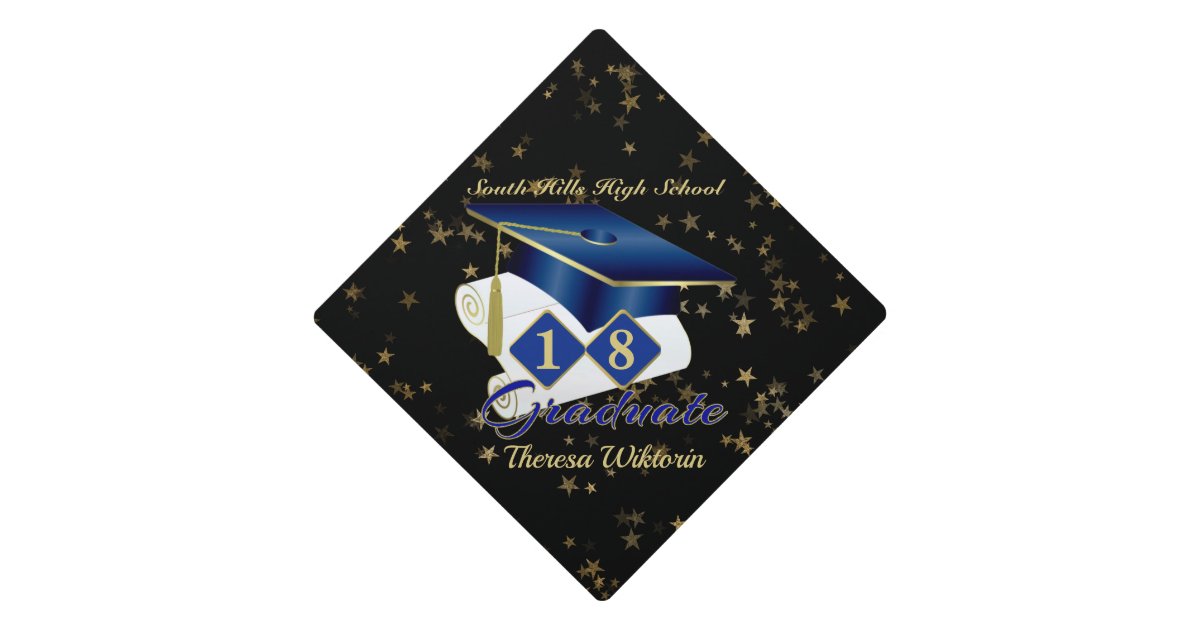 Personalized Graduate Blue & Gold 20XX Graduation Cap Topper | Zazzle