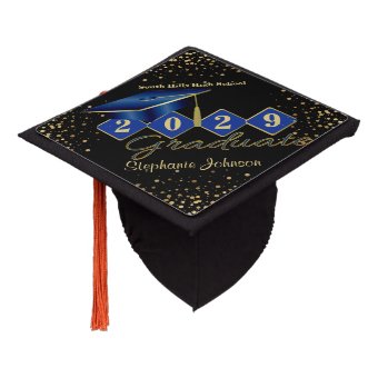 Personalized Graduate Blue & Gold Graduation Cap Topper | Zazzle