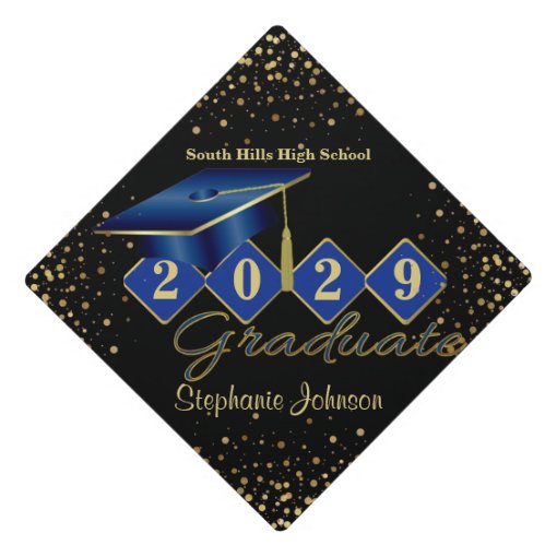 Personalized Graduate Blue & Gold Graduation Cap Topper | Zazzle