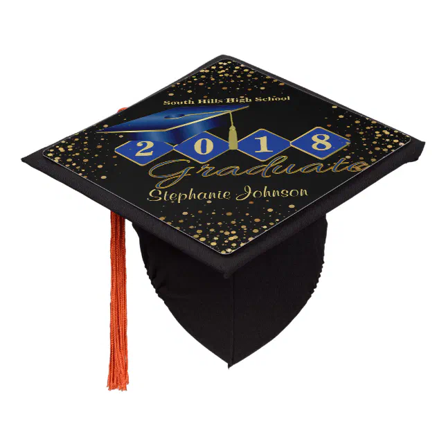 Personalized Graduate Blue & Gold Graduation Cap Topper | Zazzle