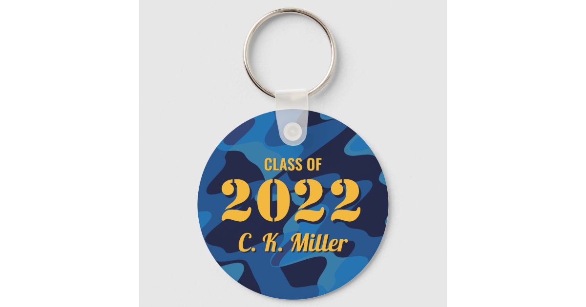Personalized Graduate Camouflage Navy Blue Keychain | Zazzle