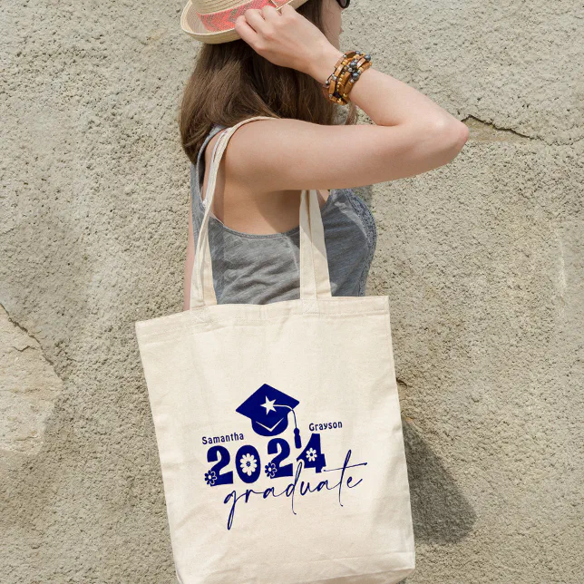 Personalized Graduate Class of 2024 Navy Blue Tote Bag | Zazzle