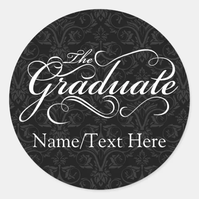 Personalized Graduate, Elegant Black Graduation Classic Round Sticker ...