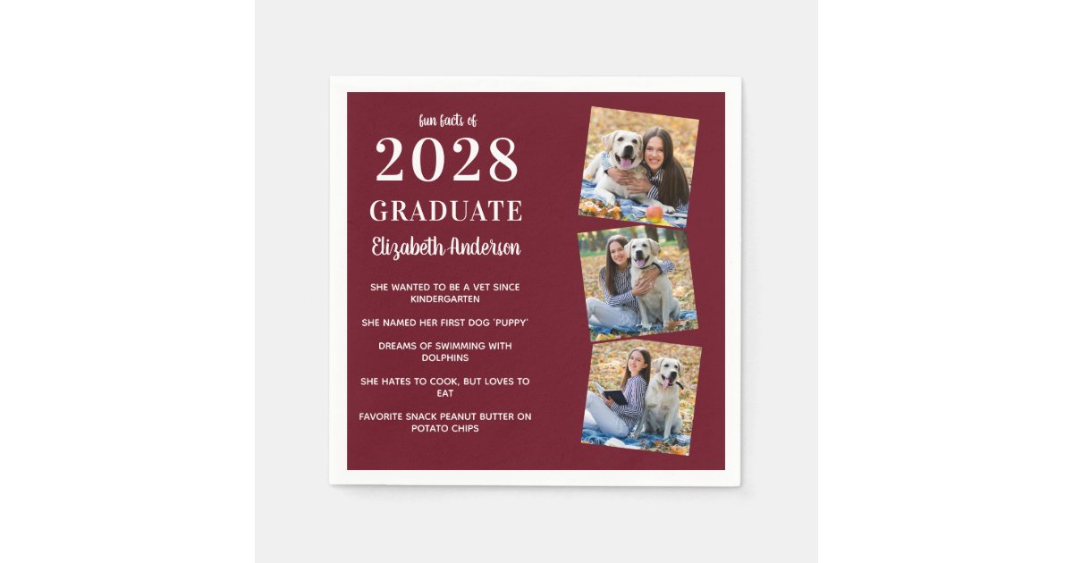 Personalized Graduate Fun Facts 3 Photo Graduation Napkins | Zazzle