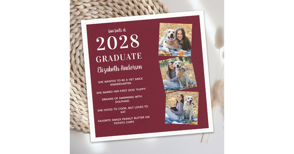 Personalized Graduate Fun Facts 3 Photo Graduation Napkins | Zazzle