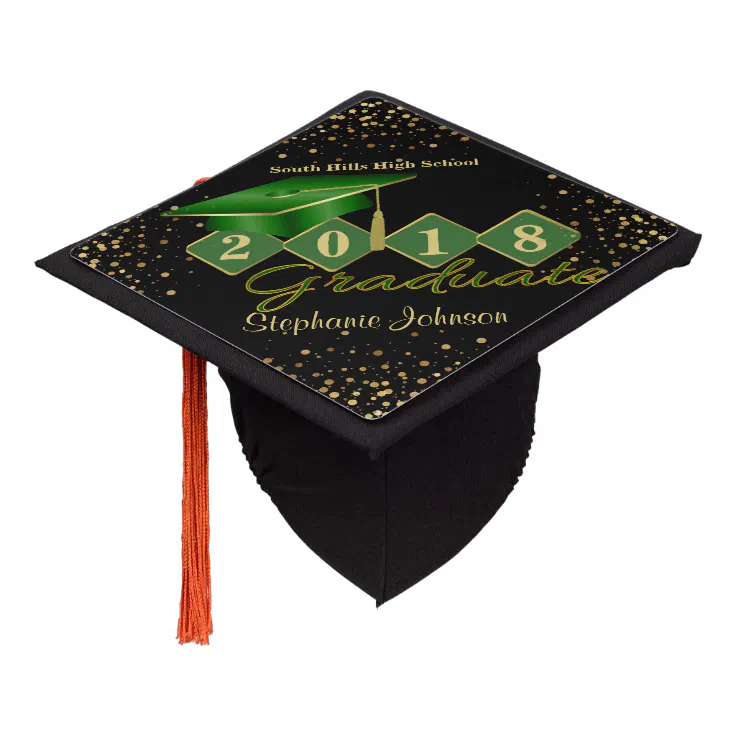 Personalized Graduate Green & Gold Graduation Cap Topper | Zazzle