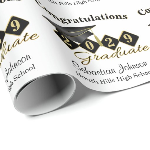Personalized Graduation Black & Gold Wrapping Paper | Zazzle