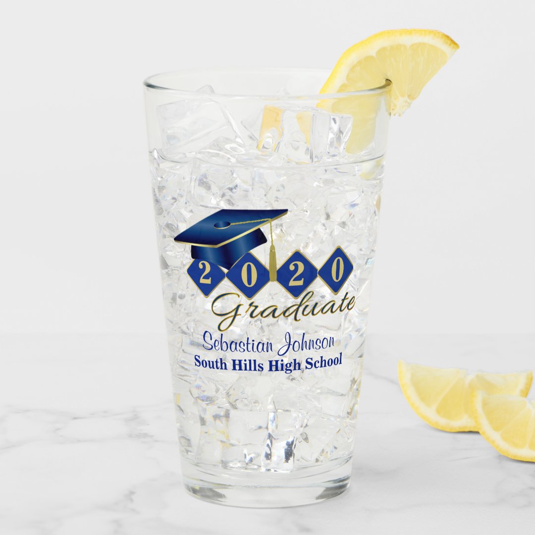 Personalized Graduation Blue & Gold 20XX Glass | Zazzle