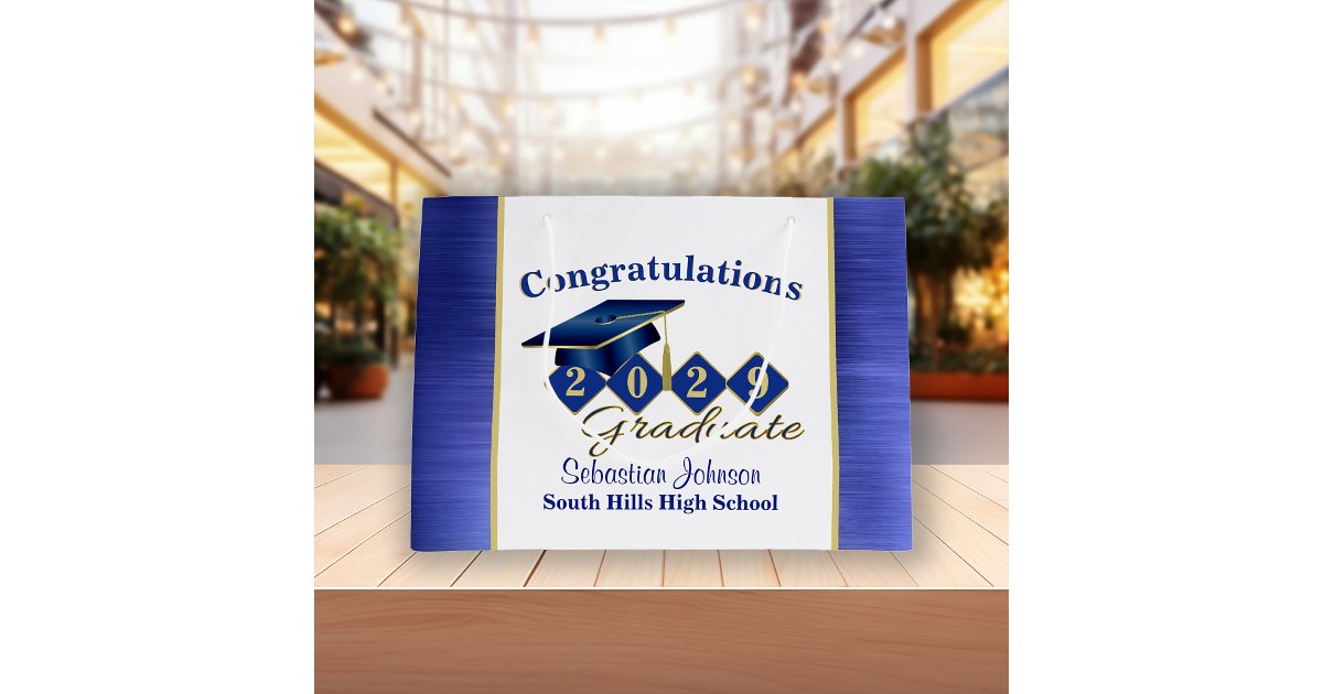 Personalized Graduation Blue & Gold Large Gift Bag | Zazzle