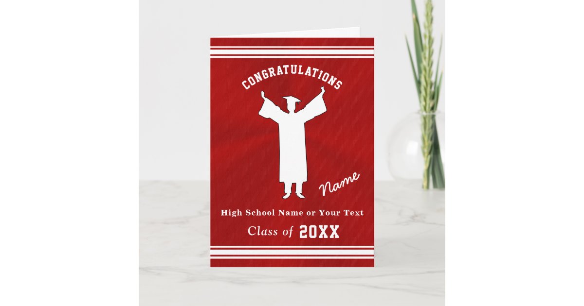 Personalized Graduation Cards for Him, Red, White | Zazzle