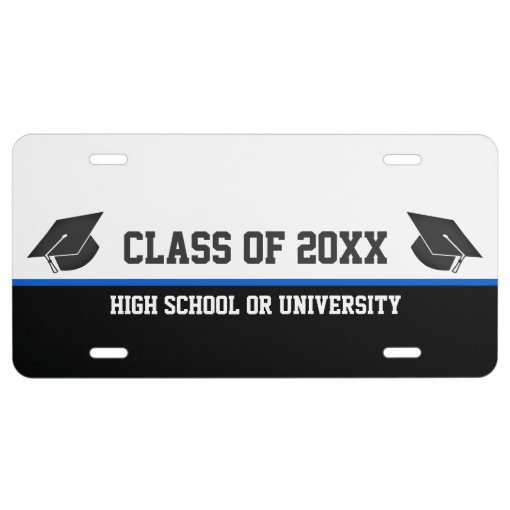 Personalized Graduation Class of Blue Black White License Plate | Zazzle