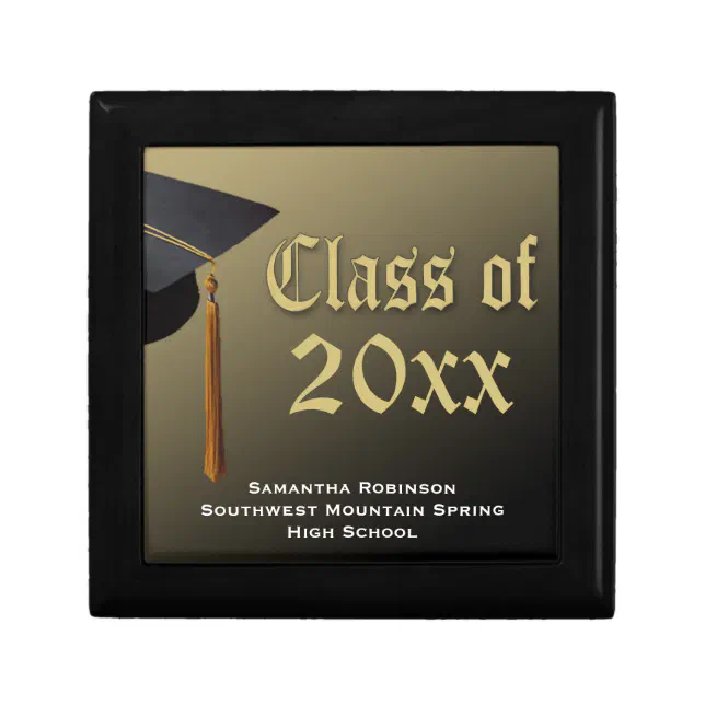Personalized Graduation Keepsake Box, Black/Gold Jewelry Box | Zazzle