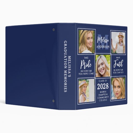 Personalized Graduation Navy Blue Photo Album 3 Ring Binder | Zazzle