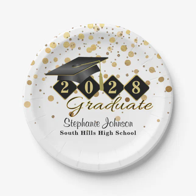 Personalized Graduation Party Black & Gold 20XX Paper Plates | Zazzle
