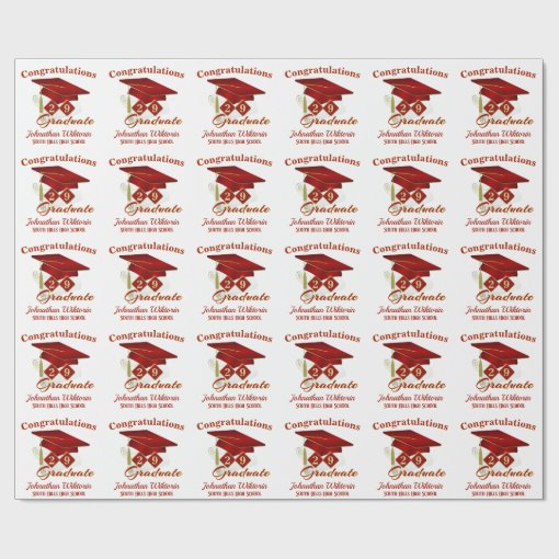 Personalized Graduation Red & Gold Wrapping Paper | Zazzle