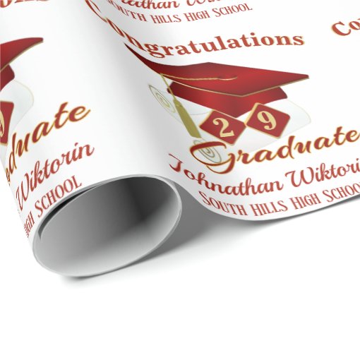 Personalized Graduation Red & Gold Wrapping Paper | Zazzle