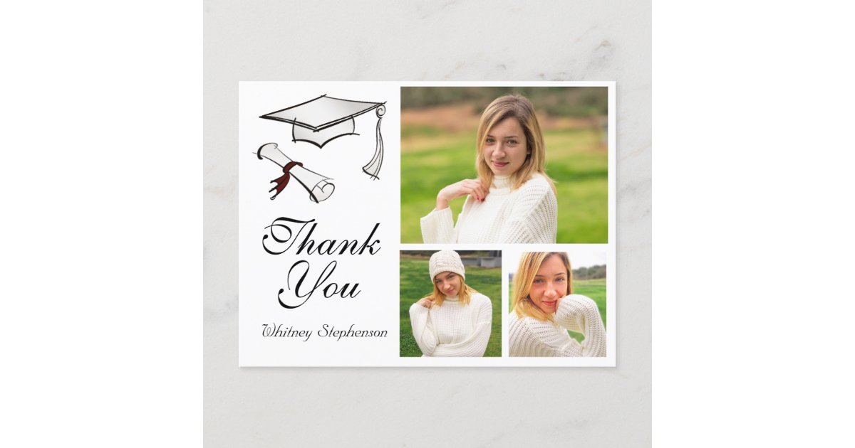 Personalized Graduation Thank You Card 3 Photos | Zazzle