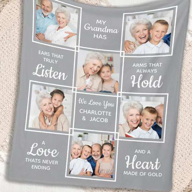 Personalized Grandma Photo Collage Fleece Blanket | Zazzle